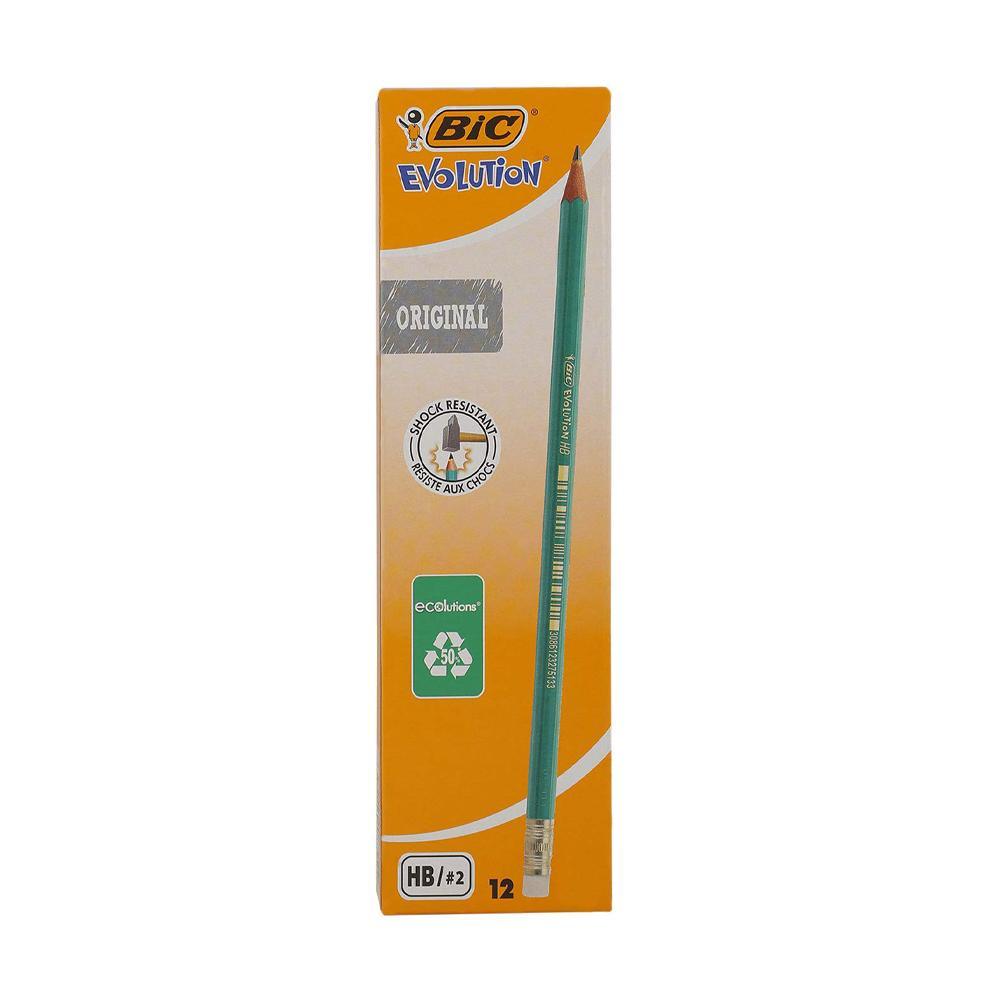 BIC Evolution 655 HB Pencil with Eraser (Pack of 12), Green