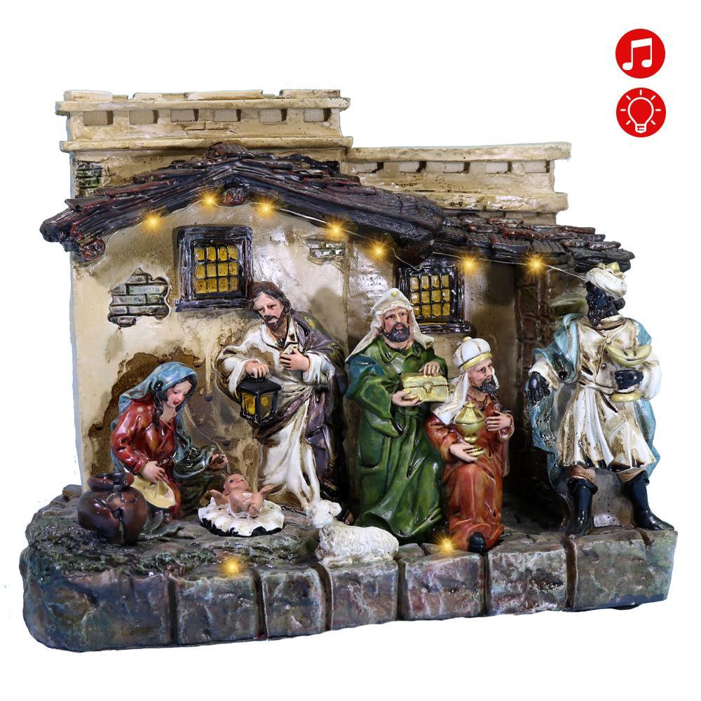 SET Holy Family Statue Christ Jesus With Light & Music / Q-940